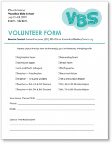 Free VBS Volunteer Form Template Download ChurchArt Online Blog
